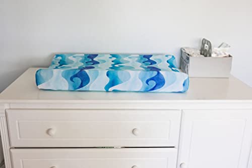 Ocean Wave Fitted Changing Pad Cover, Made from Viscose from Bamboo and Spandex Material, Fits Standard Changing Pad, by Florida Kid Co.