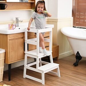 Kitchen Step Stool for Toddlers, Montessori Kids Learning Stool,Baby Standing Tower for Counter,Children Standing Helper-White