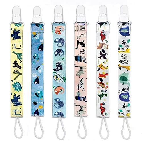 PandaEar 6 Pack Baby Pacifier Clips| Universal Neutral Pacifier Holder Binky Clips for Boys and Girls Teething| Most Pacifier Styles and Baby