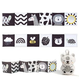 taf toys newborn soft activity book black & white high contrast baby book infant sensory toys tummy time soft cloth books for babies textured fabric crinkling shapes patterns 0-12 months newborn toys