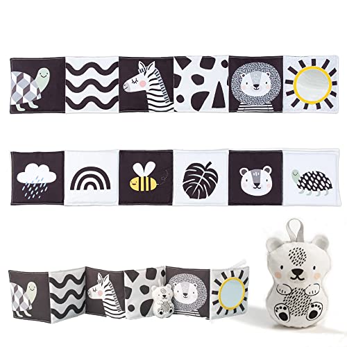 Taf Toys Newborn Soft Activity Book Black & White High Contrast Baby Book Infant Sensory Toys Tummy Time Soft Cloth Books for Babies Textured Fabric Crinkling Shapes Patterns 0-12 Months Newborn Toys