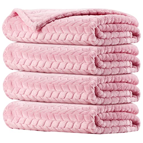 4 Pcs Baby Blanket Flannel, Cozy Throw Blanket for Newborn Infant Toddler Soft Warm Fleece Plush Sherpa Blanket Receiving Baby Blanket for Crib Stroller (Light Pink, 24 x 32 Inch)