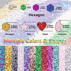 12 Colors of Holographic Chunky Glitter No Glue Attached, 12 Pots Total 120g Multi-Shaped for Body Hair Face Eyes Make-up, Nail Art and Bedazzling in Party/Concert/Events Glitter