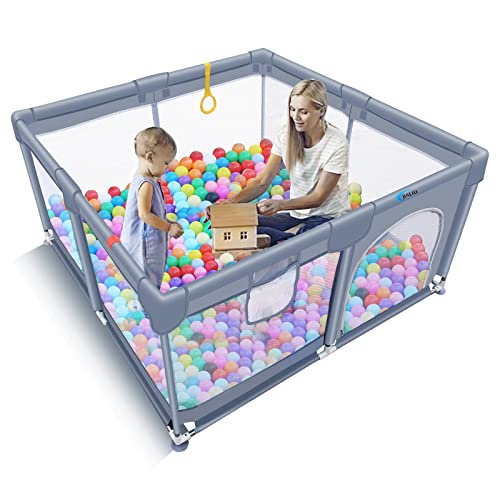 JIALIU Baby Playpen, 50x50" Soft Safety Playard for Babies and Toddlers, Play Pen for Babies with Breathable Mesh Gate, Indoor & Outdoor Baby Play Yard for Kids Activity Center