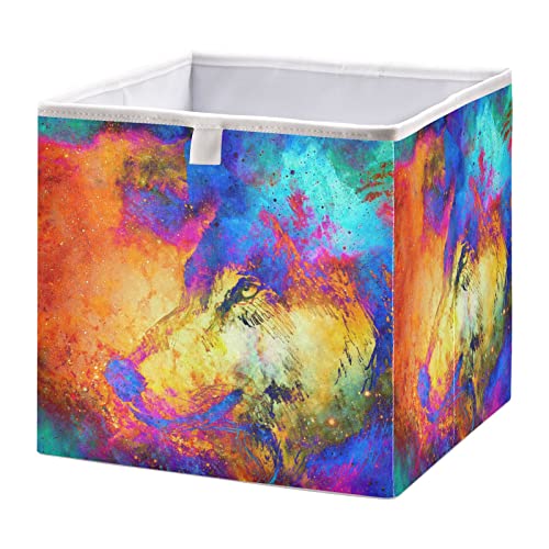 Wolf Portrait Cube Storage Bin Collapsible Storage Bins Waterproof Toy Basket for Cube Organizer Bins for Kids Girls Boys Toys Book Office Home Shelf Closet - 11.02x11.02x11.02 in