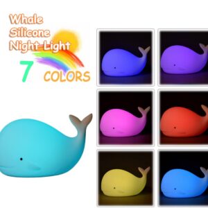 TriPro Whale Silicone Nursery Night Light Beach Room Decor Desk Lamp Toys,Bedroom Decorations Gifts for Toddlers,Girls And Boys ,Baby,Kids,Teens''