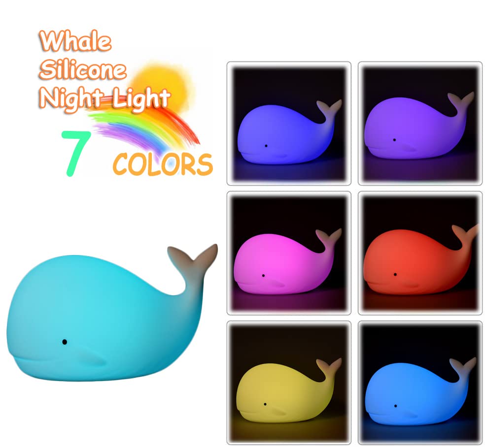 TriPro Whale Silicone Nursery Night Light Beach Room Decor Desk Lamp Toys,Bedroom Decorations Gifts for Toddlers,Girls And Boys ,Baby,Kids,Teens''