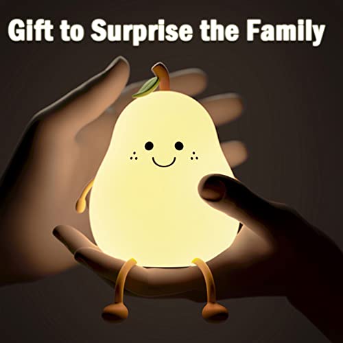 LEDHOLYT Night Light ,Cute Silicone Nursery Pear Lamp for Baby and Toddler,Fruit NightLight for Boys and Girls,Squishy Kawaii Bedside Night Lamp for Bedroom, Kids Room (Pear)