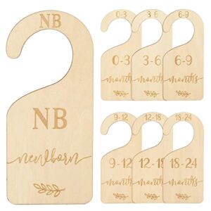 whaline 7pcs baby closet size dividers wooden baby wardrobe hanger organizer from newborn to 24 month with blue velvet bag leaves design thicken infant wardrobe organizer for home nursery baby clothes