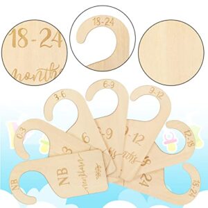 Whaline 7pcs Baby Closet Size Dividers Wooden Baby Wardrobe Hanger Organizer from Newborn to 24 Month with Blue Velvet Bag Leaves Design Thicken Infant Wardrobe Organizer for Home Nursery Baby Clothes