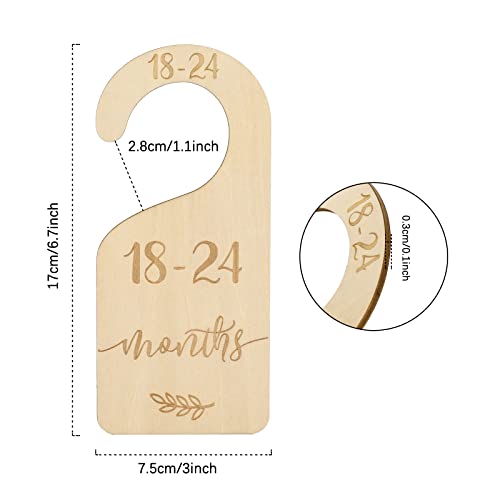 Whaline 7pcs Baby Closet Size Dividers Wooden Baby Wardrobe Hanger Organizer from Newborn to 24 Month with Blue Velvet Bag Leaves Design Thicken Infant Wardrobe Organizer for Home Nursery Baby Clothes