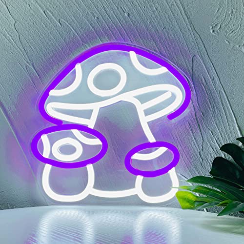 Mushroom Neon Sign Mushroom Decor Dimmable LED Neon Light Wall Art for Kids Room Decor Bedroom Wall Sign USB Operated Mushroom Lamp Light Up Sign Teen Room Decor Game Room Streamer Accessory (3 Purple Mushroom)