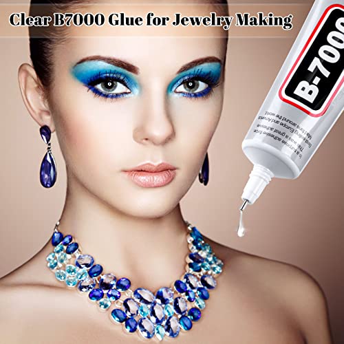 B7000 Glue with Rhinestone Applicator Kit, Clear B-7000 Glue with Precision Tip Art Dotting Stylus Pens Super Glue Adhesive for Phones Repair Jewelry Bead Nail Crafts DIY (4 PCS, 15 ML/ 0.5 oz)