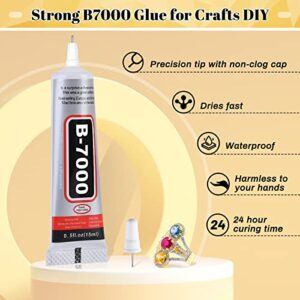 B7000 Glue with Rhinestone Applicator Kit, Clear B-7000 Glue with Precision Tip Art Dotting Stylus Pens Super Glue Adhesive for Phones Repair Jewelry Bead Nail Crafts DIY (4 PCS, 15 ML/ 0.5 oz)