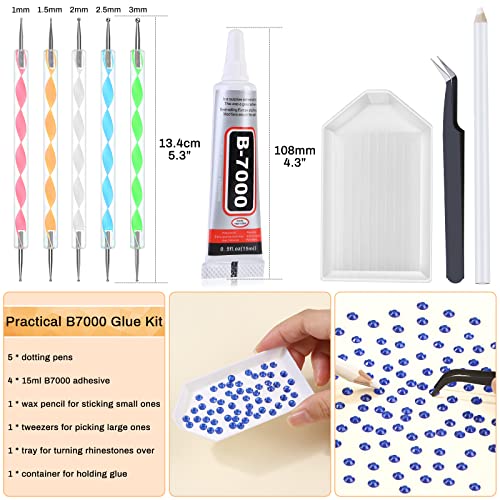 B7000 Glue with Rhinestone Applicator Kit, Clear B-7000 Glue with Precision Tip Art Dotting Stylus Pens Super Glue Adhesive for Phones Repair Jewelry Bead Nail Crafts DIY (4 PCS, 15 ML/ 0.5 oz)