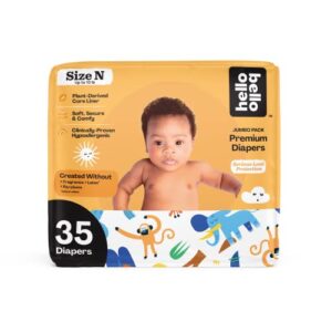 hello bello premium baby diapers i affordable hypoallergenic and eco-friendly absorbent diapers for babies and kids i size newborn i safari design i 34 count