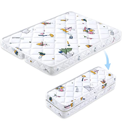 Foldable Pack and Play Mattress Topper Fits for Graco & Baby Trend &Pamo Babe Playard, Comfort and Breathable Pack N Play Mattresses Pad, Firmness Playard Mattress ，Premium Foam Playpen Mattresses