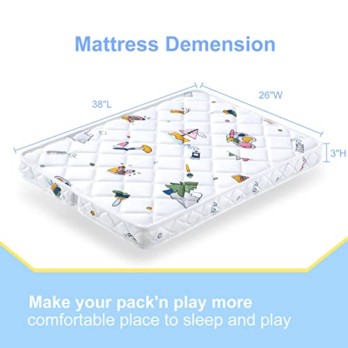 Foldable Pack and Play Mattress Topper Fits for Graco & Baby Trend &Pamo Babe Playard, Comfort and Breathable Pack N Play Mattresses Pad, Firmness Playard Mattress ，Premium Foam Playpen Mattresses