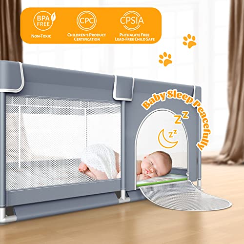 VANCLE Baby Playpen with Mat, Playpen for Babies and Toddlers, Large Baby Fence Play Area Baby Play Yards Play Pens for Kids Indoor & Outdoor Activity Center (50"x50", Gray)