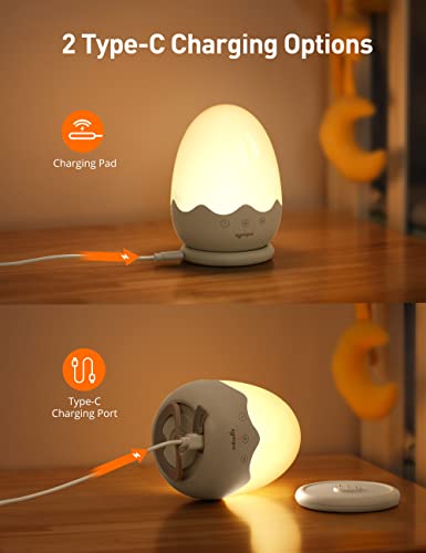 sympa Night Light for Kids, Baby Night Light with 1 Hour Timer & Touch Control, Rechargeable Night Light with 5 Brightness 3 Color Temperature, Touch Lamp Hanging Ring & Memory Function, White