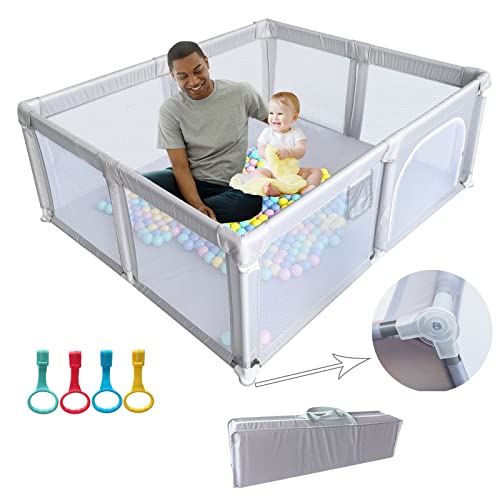 KIDRGL 71x79 Inch Baby Playpen, Baby Fence Play Area, Play Pens for Babies and Toddlers Safety Activity Center with Anti-Slip Rubber Bases,Gray