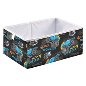 monster truck tires cube storage bin foldable storage cubes waterproof toy basket for cube organizer bins for nursery toys kids books closet shelf office - 15.75x10.63x6.96 in