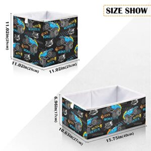 Monster Truck Tires Cube Storage Bin Foldable Storage Cubes Waterproof Toy Basket for Cube Organizer Bins for Nursery Toys Kids Books Closet Shelf Office - 15.75x10.63x6.96 in