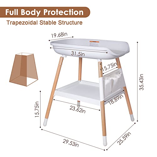 Beberoad Love Baby Changing Table Dresser Diaper Station with Changing Pad Adjustable Height Top Changing Table with Nursery Organizer and Large Storage Rack for Newborn Baby and Infant (White)