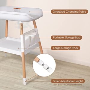 Beberoad Love Baby Changing Table Dresser Diaper Station with Changing Pad Adjustable Height Top Changing Table with Nursery Organizer and Large Storage Rack for Newborn Baby and Infant (White)