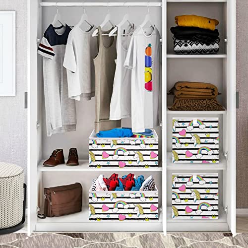 Cartoon Unicorns Rainbows Cube Storage Bin Foldable Storage Cubes Waterproof Toy Basket for Cube Organizer Bins for Kids Nursery Book Bathroom Closet Girls Boys - 11.02x11.02x11.02 in