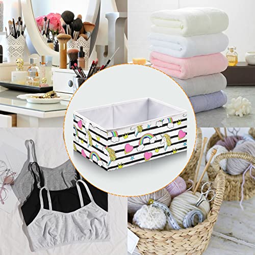 Cartoon Unicorns Rainbows Cube Storage Bin Foldable Storage Cubes Waterproof Toy Basket for Cube Organizer Bins for Kids Nursery Book Bathroom Closet Girls Boys - 11.02x11.02x11.02 in