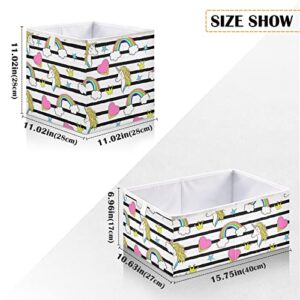 Cartoon Unicorns Rainbows Cube Storage Bin Foldable Storage Cubes Waterproof Toy Basket for Cube Organizer Bins for Kids Nursery Book Bathroom Closet Girls Boys - 11.02x11.02x11.02 in