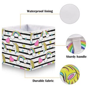 Cartoon Unicorns Rainbows Cube Storage Bin Foldable Storage Cubes Waterproof Toy Basket for Cube Organizer Bins for Kids Nursery Book Bathroom Closet Girls Boys - 11.02x11.02x11.02 in