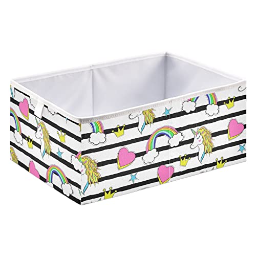 Cartoon Unicorns Rainbows Cube Storage Bin Foldable Storage Cubes Waterproof Toy Basket for Cube Organizer Bins for Kids Nursery Book Bathroom Closet Girls Boys - 11.02x11.02x11.02 in