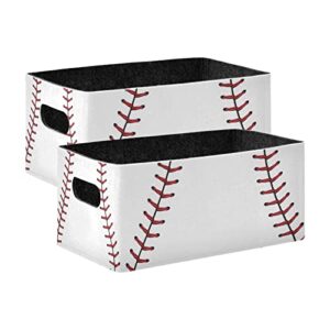 kcldeci red stitching baseball storage bins baskets for organizing 2pack, sport ball white sturdy storage basket foldable storage baskets for shelves closet nursery toy