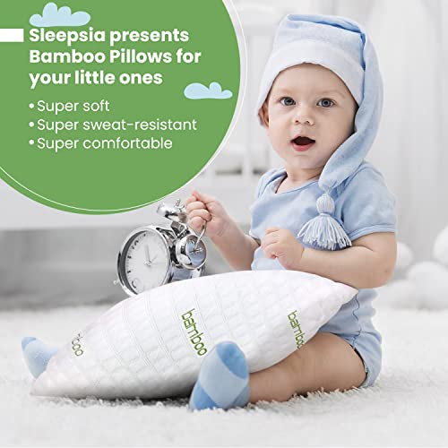 Sleepsia Toddler Pillow - Supersoft (13" X 18") Small Pillow with Bamboo Cover - Ultra Supportive Shredded Memory Foam Toddler Neck Pillows for Sleeping - Green