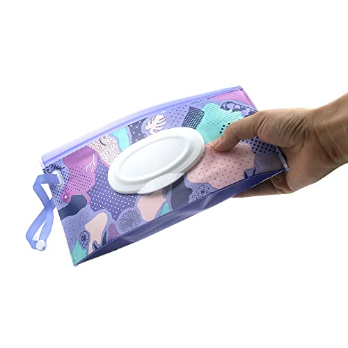 Baby Wipe Dispenser,Portable Refillable Wipe Holder Wipe Dispenser Bag Reusable Travel Wet Wipe Pouch (Blue Purple)