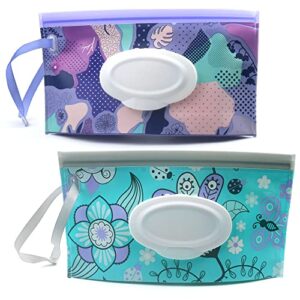 baby wipe dispenser,portable refillable wipe holder wipe dispenser bag reusable travel wet wipe pouch (blue purple)