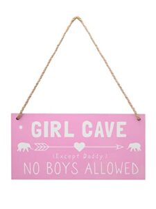 utuichuo girl cave sign girls bedroom decorations, hanging wooden door sign for teen girl kids bedroom living room wall decor, no boys allowed sign