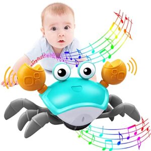 plnmlls crawling crab baby toy，tummy time baby toys with music and led light will automatically avoid obstacles, build in rechargeable battery for toddler interactive development toy