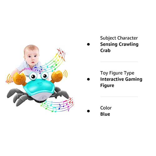 Plnmlls Crawling Crab Baby Toy，Tummy Time Baby Toys with Music and LED Light Will Automatically Avoid Obstacles, Build in Rechargeable Battery for Toddler Interactive Development Toy