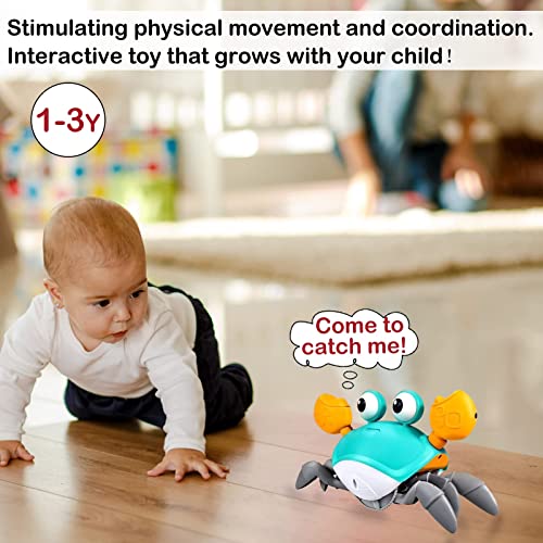 Plnmlls Crawling Crab Baby Toy，Tummy Time Baby Toys with Music and LED Light Will Automatically Avoid Obstacles, Build in Rechargeable Battery for Toddler Interactive Development Toy