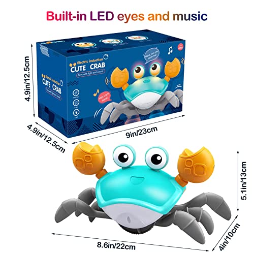 Plnmlls Crawling Crab Baby Toy，Tummy Time Baby Toys with Music and LED Light Will Automatically Avoid Obstacles, Build in Rechargeable Battery for Toddler Interactive Development Toy