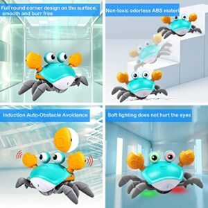 Plnmlls Crawling Crab Baby Toy，Tummy Time Baby Toys with Music and LED Light Will Automatically Avoid Obstacles, Build in Rechargeable Battery for Toddler Interactive Development Toy