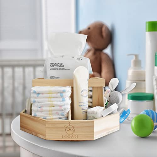 ECOADE Wooden Diaper Caddy Organizer - 360 Degrees Rotating Caddy with Removable Dividers, Nursery Diaper Organizer