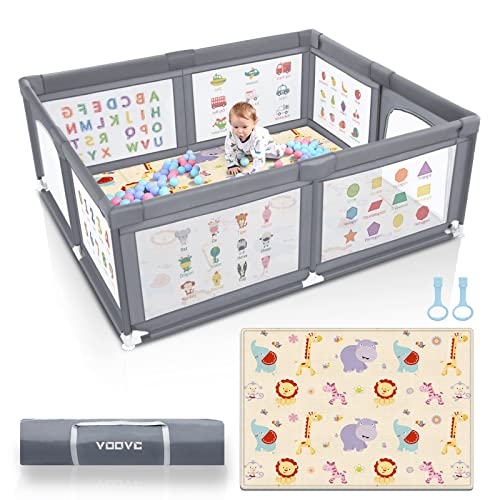 Voovc Premium Baby Playpen with Mat, 71x60 Inches Extra Large Playpen for Babies and Toddlers, Indoor & Outdoor Activity Center, Safety Baby Play Pen with Gate Prints