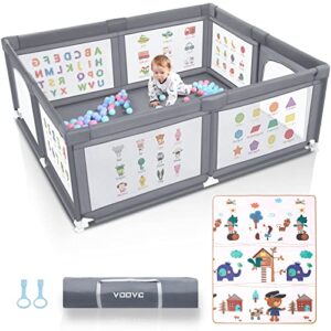 Voovc Premium Baby Playpen with Mat, 71x60 Inches Extra Large Playpen for Babies and Toddlers, Indoor & Outdoor Activity Center, Safety Baby Play Pen with Gate Prints