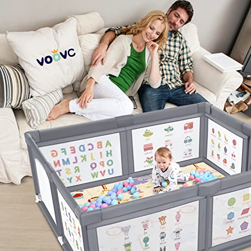 Voovc Premium Baby Playpen with Mat, 71x60 Inches Extra Large Playpen for Babies and Toddlers, Indoor & Outdoor Activity Center, Safety Baby Play Pen with Gate Prints