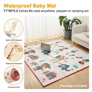 Voovc Premium Baby Playpen with Mat, 71x60 Inches Extra Large Playpen for Babies and Toddlers, Indoor & Outdoor Activity Center, Safety Baby Play Pen with Gate Prints