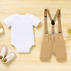 GRNSHTS Baby Boys Wild One 1st Birthday Outfits Bowtie Romper+Y-Back Suspenders+Shorts Pants Cake Smash Photo Shoot Clothes Set (Khaki,12-18 Months)